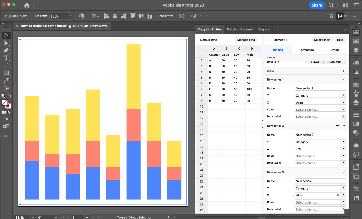 How to create error bars on a bar chart with Datylon for Illustrator